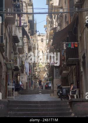 The narrow alleys of the Spanish quarters of Naples, Italy Stock Photo ...