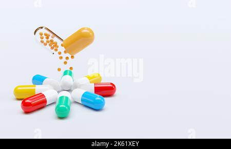 Capsules with granules background with copy space, can be used as ...