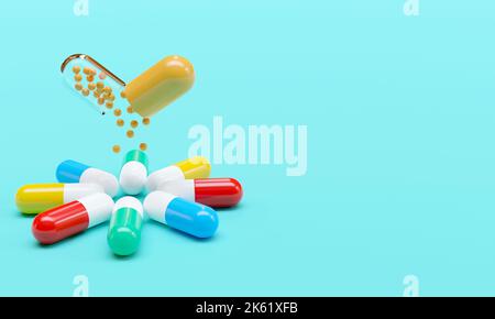 Capsules with granules background with copy space, can be used as ...