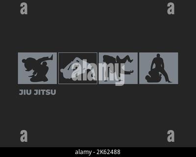 Brazilian Jiu Jitsu silhouette in combat, vertical Stock Vector Image ...