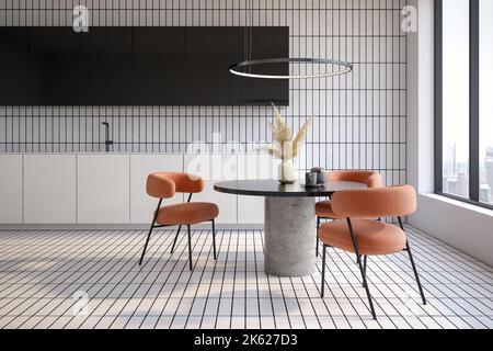 Minimalist Interior of kitchen dinning room 3 D rendering Stock Photo ...