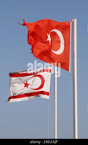 Turkish flag and the flag of the Turkish Republic of Northern Cyprus ...