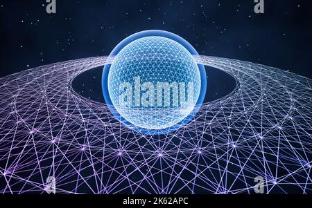 Digital sphere with glowing lines structure, 3d rendering. Computer ...