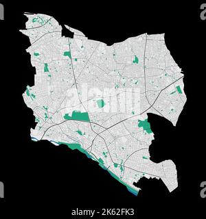 Detailed map poster of Setagaya city administrative area. Blue skyline ...