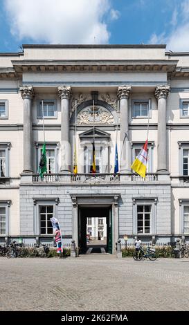 The white town hall facade of Aalst, East Flemish Region, Belgium, 9 ...