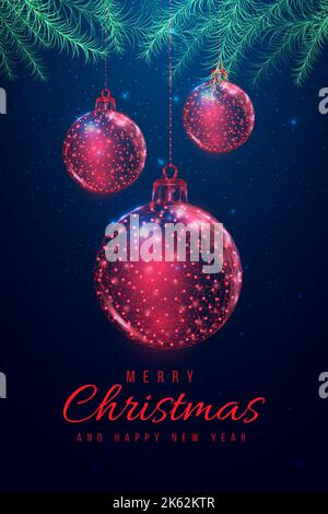 Wireframe Christmas ball and Christmas tree branches, low poly style ...