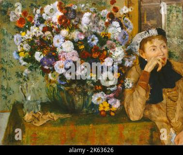 A Woman Seated beside a Vase of Flowers - by Edgar Degas, 1865 Stock ...