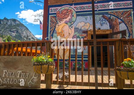 Ouray, Colorado, Full Tilt Saloon, art nouveau mural of a woman Stock ...