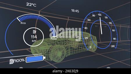 Composition of car interface over digital van on black background Stock ...