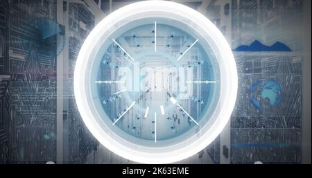 Composition of scope scanning and data processing over world map Stock Photo - Alamy