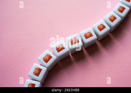 Chain of boxes of goods. Mass production, conveyor. Logistics and ...