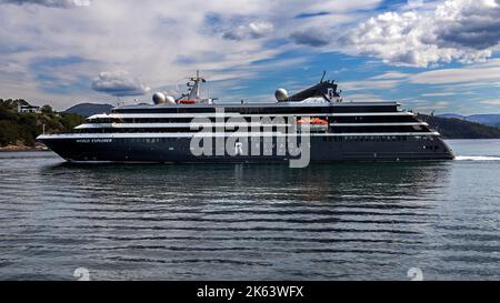 Ice-strengthened cruise ship World Explorer in the port of Bergen ...