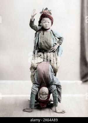 Japanese street performers, acrobats, children, Japan, c.1880's Stock ...