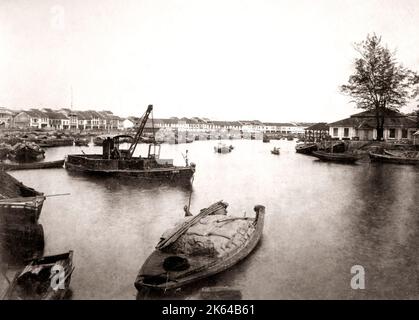 Boats in the harbour, Singapore, circa 1880s Stock Photo - Alamy