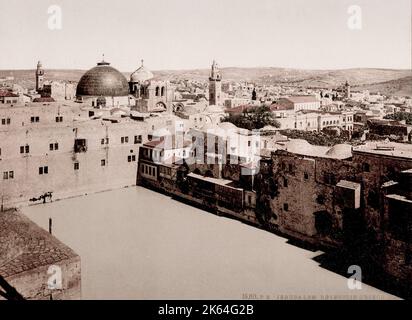 Photograph of an ancient water pool in the biblical village of Gibeon ...