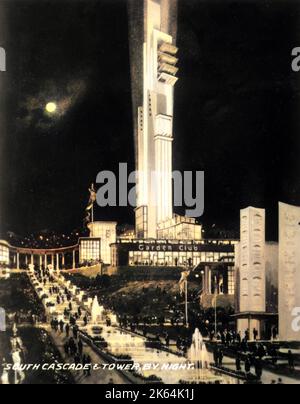 South Cascade and Tait Tower by night Colourised version of: 11007145 ...