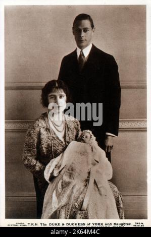Photograph of the Duchess of York (1900-2002), later Queen Elizabeth, with her baby daughter ...
