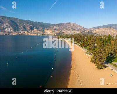 Aerial view of the city of Penticton, British Columbia and surrounding ...