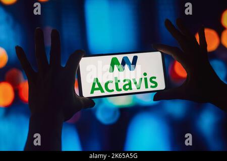 In this photo illustration, the Actavis Generics logo is displayed on a ...