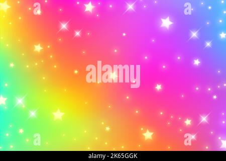 Rainbow wavy background with stars and sparkles. Striped multicolor ...