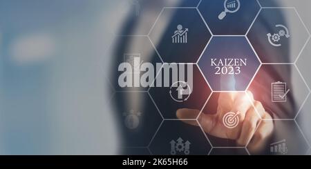2023 Kaizen planning concept; the continuous improvement in business for efficiency and ...