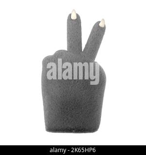 3d furry wolf hands in plastic cartoon style. Peace fingers gesture ...