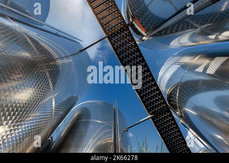 Large metal chrome-plated tanks for liquid, winemaking. outdoor Stock ...