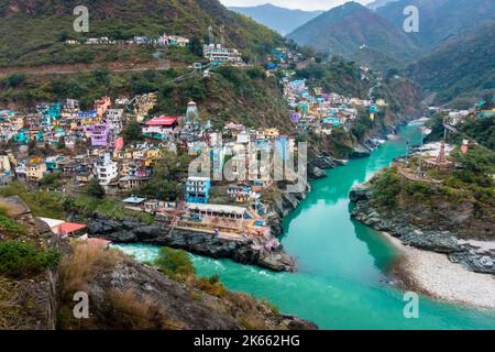 January 24th 2022. Uttarakhand India. Confluence or sangam at Devprayag ...