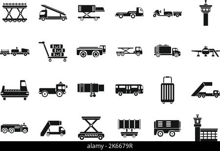 Airport ground support service icons set outline vector. Cargo aero ...