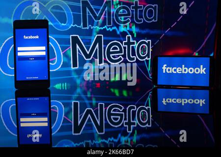 The smartphones with Facebook login screen and Meta logo in the ...