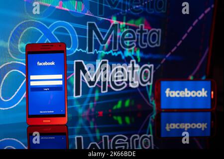 The smartphones with Facebook login screen and Meta logo in the ...