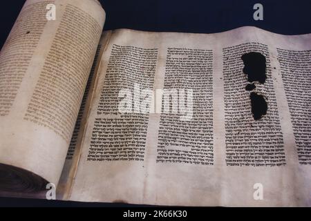 Ancient Hebrew text of the Book of Genesis in the Torah scroll. Torah ...