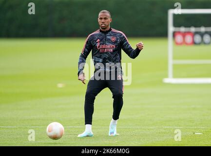 Arsenal's Gabriel (centre) during a training session at the Sobha ...