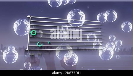 Image of graph over bubbles on violet background Stock Photo - Alamy