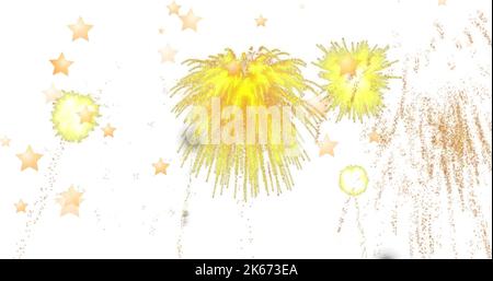 Image of stars falling and fireworks over white background Stock Photo ...