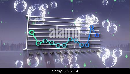 Image of graph over bubbles on violet background Stock Photo - Alamy