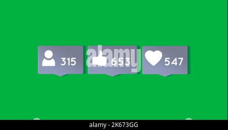 Image of social media reactions over pink and blue lights on black ...