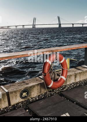life ring sign swimming forbidden waves pier rules ocean Stock Photo ...