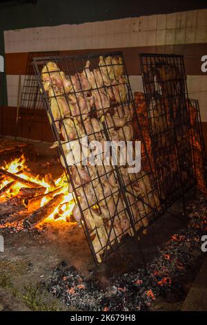 Gaucho roast barbecue, sausage and cow ribs, traditional argentine ...