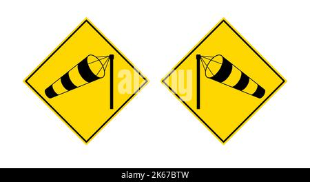 Crosswind road sign - windsock in red triangle vector illustration ...