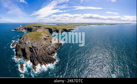 Aerial view of Trevose Head lighthouse in North Cornwall, England ...