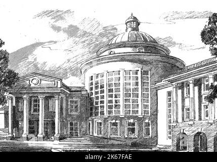 Architectural sketch of a building. Freehand pencil drawing of the ...