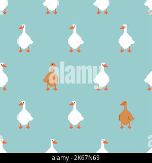 White goose Pixel art Pattern seamless . 8 bit waterfowl Background ...