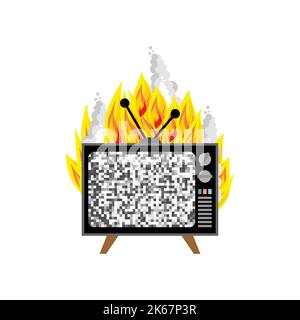 Burning TV isolated. TV on fire. Vector illustration Stock Vector Image ...