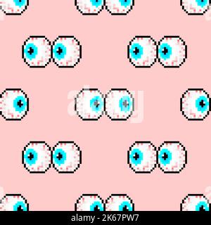 Eyeball pixel art pattern seamless. 8 bit Eye and blood background ...