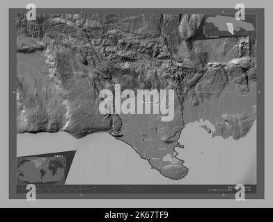 Clarendon, parish of Jamaica. Bilevel elevation map with lakes and ...