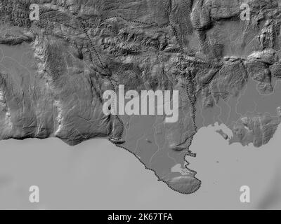 Clarendon, parish of Jamaica. Bilevel elevation map with lakes and ...