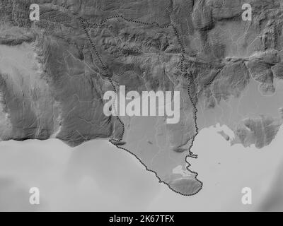 Clarendon, parish of Jamaica. Elevation map colored in sepia tones with ...