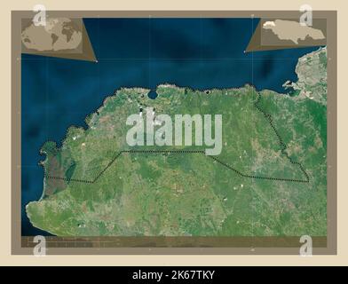 Hanover, parish of Jamaica. High resolution satellite map. Corner ...