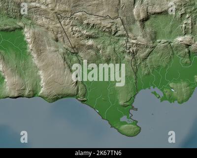 Clarendon, parish of Jamaica. Colored elevation map with lakes and ...